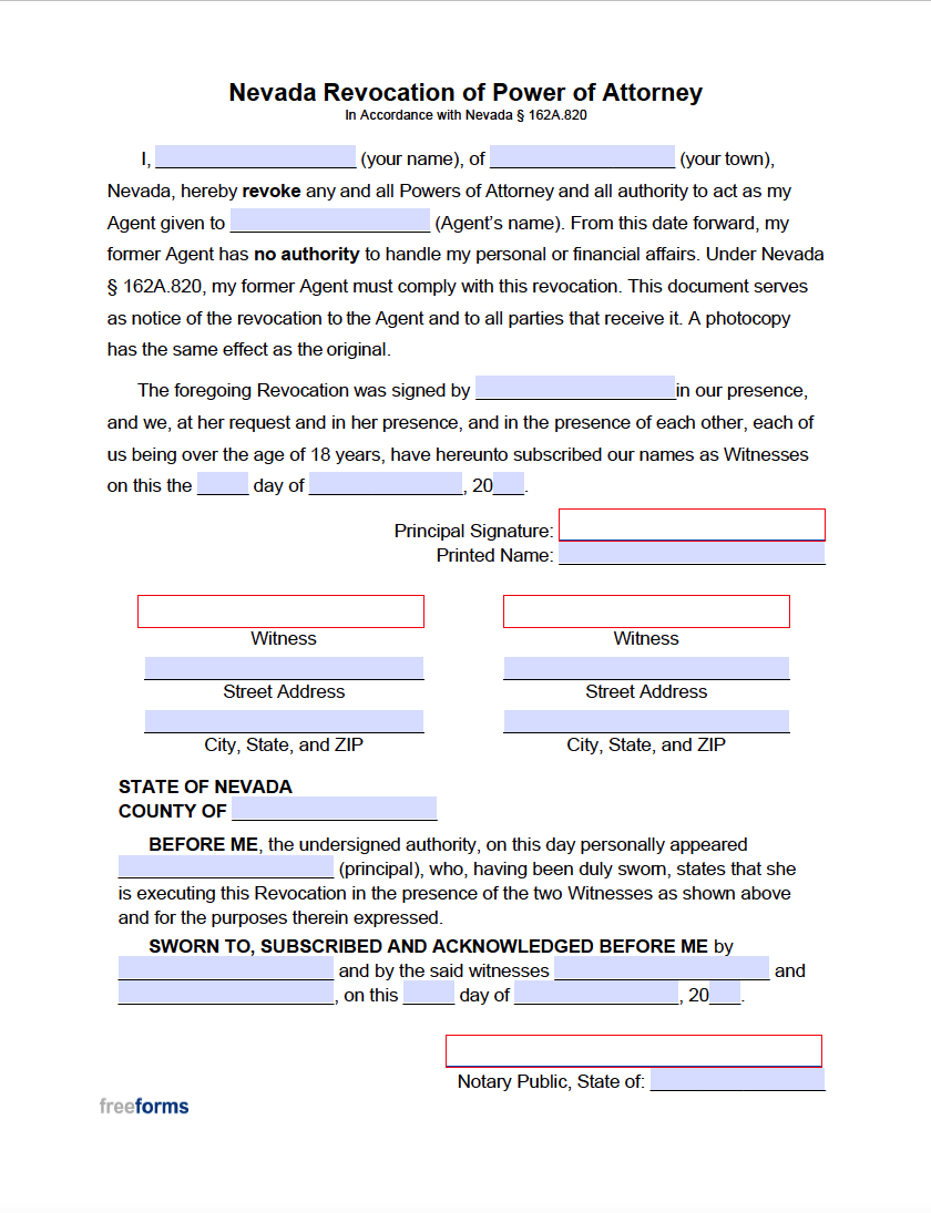 Free Nevada Revocation of Power of Attorney Form | PDF | Word