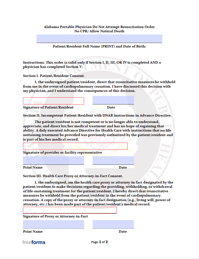 Free Alabama Advance Directive Form (Medical POA + Living Will) | PDF