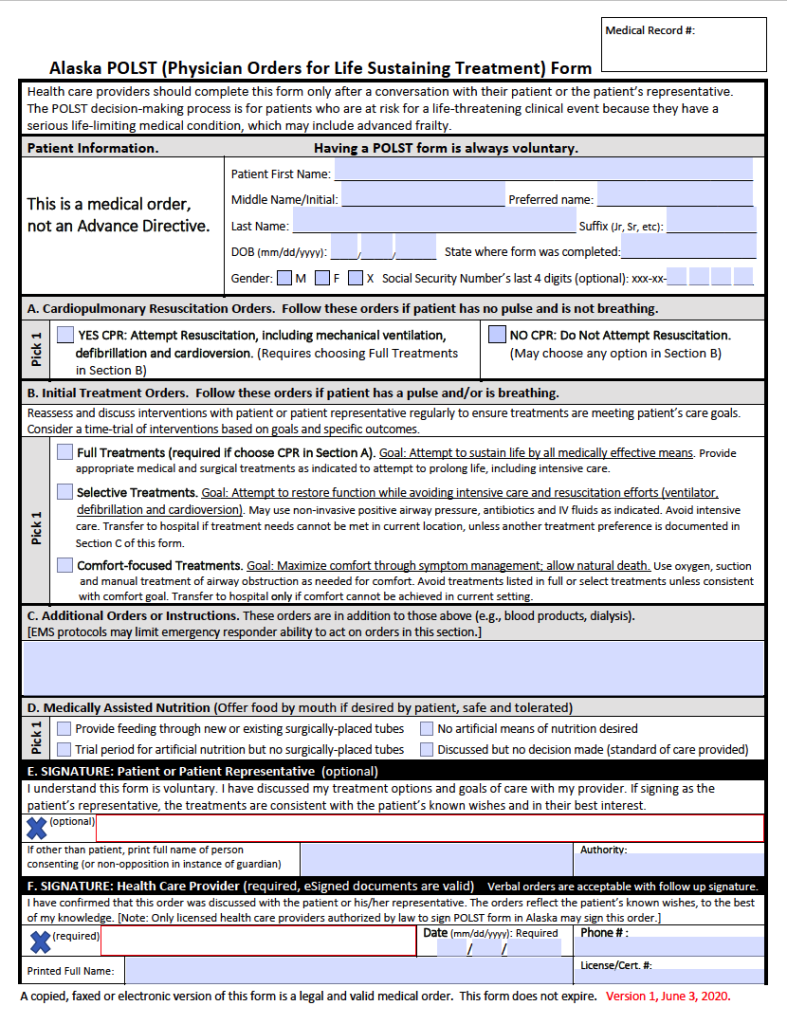 Free Alaska Advance Directive Form (Medical POA + Living Will) | PDF | Word
