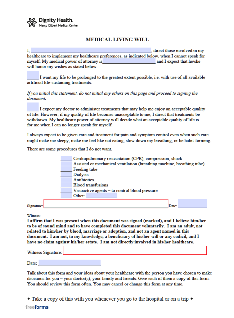 Free Arizona Living Will Form | PDF