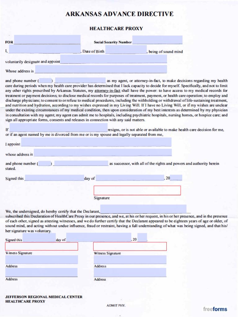 Free Arkansas Advance Directive Form (Medical POA & Living Will) | PDF