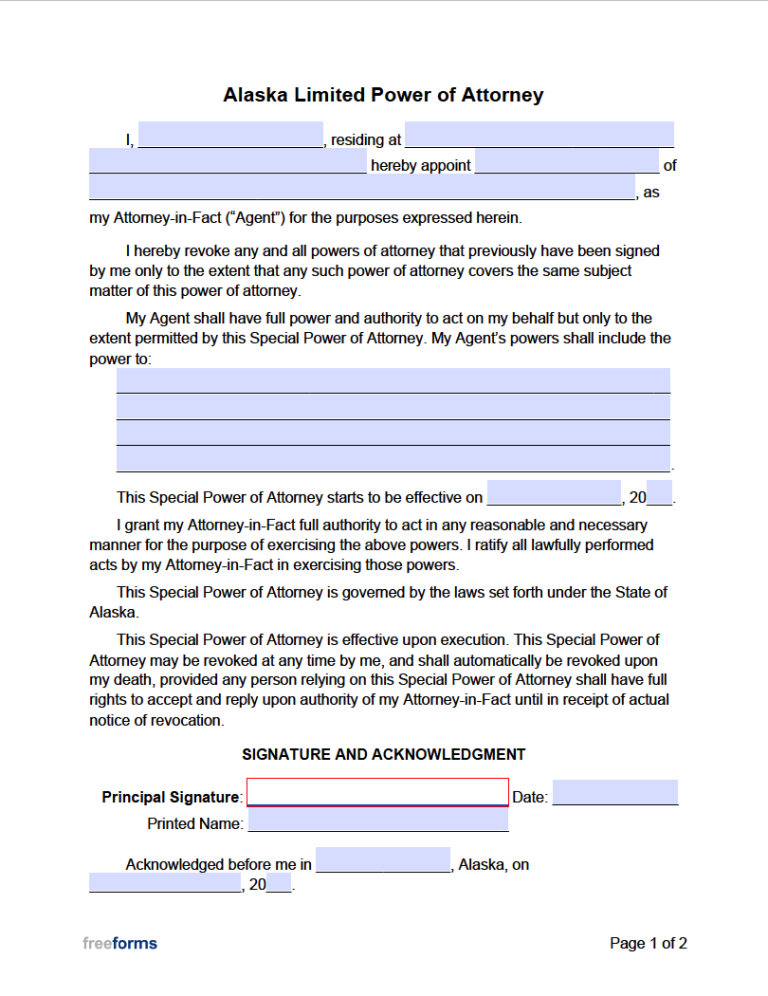 Free Alaska Limited (Special) Power of Attorney Form | PDF | Word