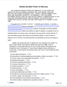 Free Alaska Durable (Financial) Power of Attorney Form | PDF