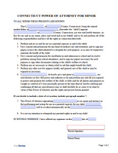 Free Connecticut Minor Child Power of Attorney Form | PDF