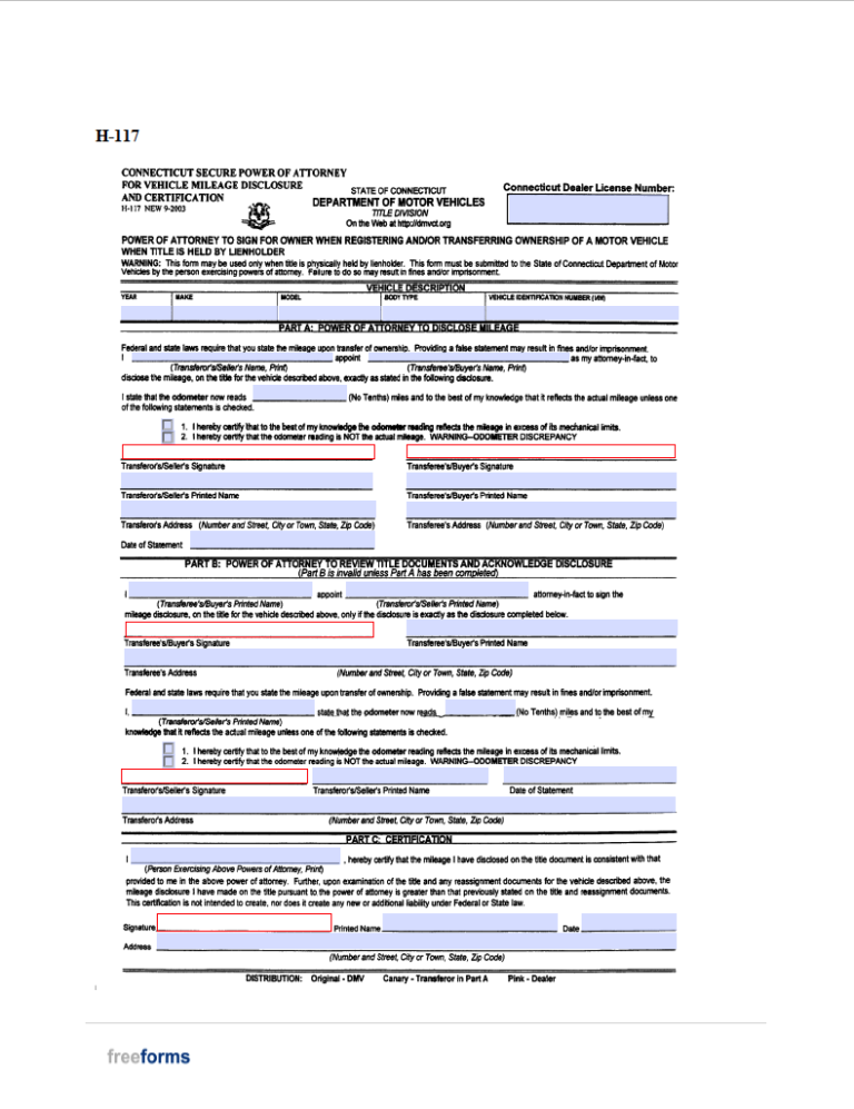 Free Connecticut Motor Vehicle Power of Attorney Form | PDF