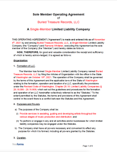 Free Single-Member LLC Operating Agreement Template | PDF | WORD