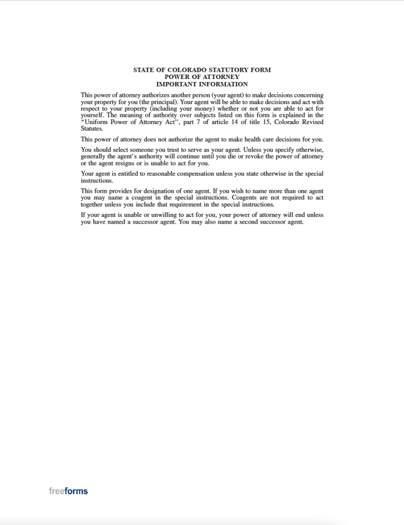Free Colorado General (Financial) Power of Attorney Form | PDF | Word