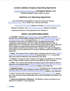 Free Alabama LLC Operating Agreement Template | PDF | WORD