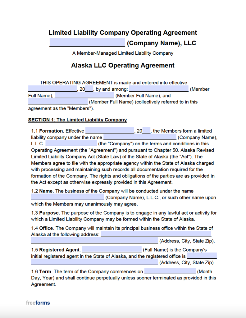 Free Alaska LLC Operating Agreement Template | PDF | Word