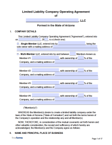 Free Arizona LLC Operating Agreement Template | PDF | WORD