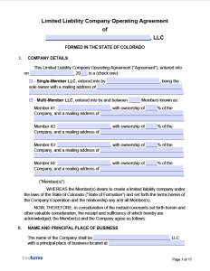 Free Colorado LLC Operating Agreement Template | PDF | Word