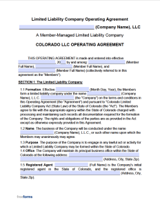 Free Colorado LLC Operating Agreement Template | PDF | Word