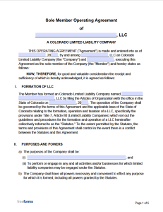 Free Colorado LLC Operating Agreement Template | PDF | WORD