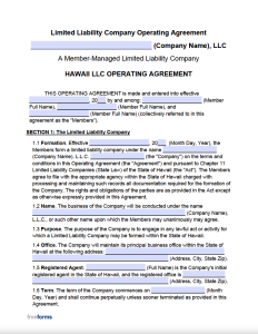 Free Hawaii LLC Operating Agreement Template | PDF | Word