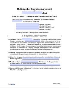 Free Illinois Multi-Member LLC Operating Agreement Form | PDF | Word