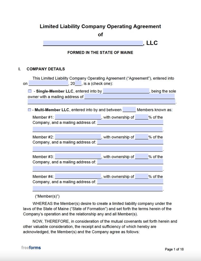 Free Maine LLC Operating Agreement Template | PDF | Word