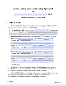 Free New York LLC Operating Agreement Template | PDF | Word