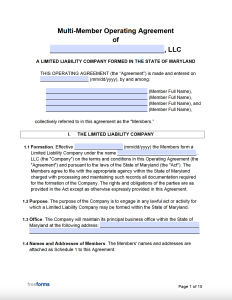 Free Maryland LLC Operating Agreement Template | PDF | Word