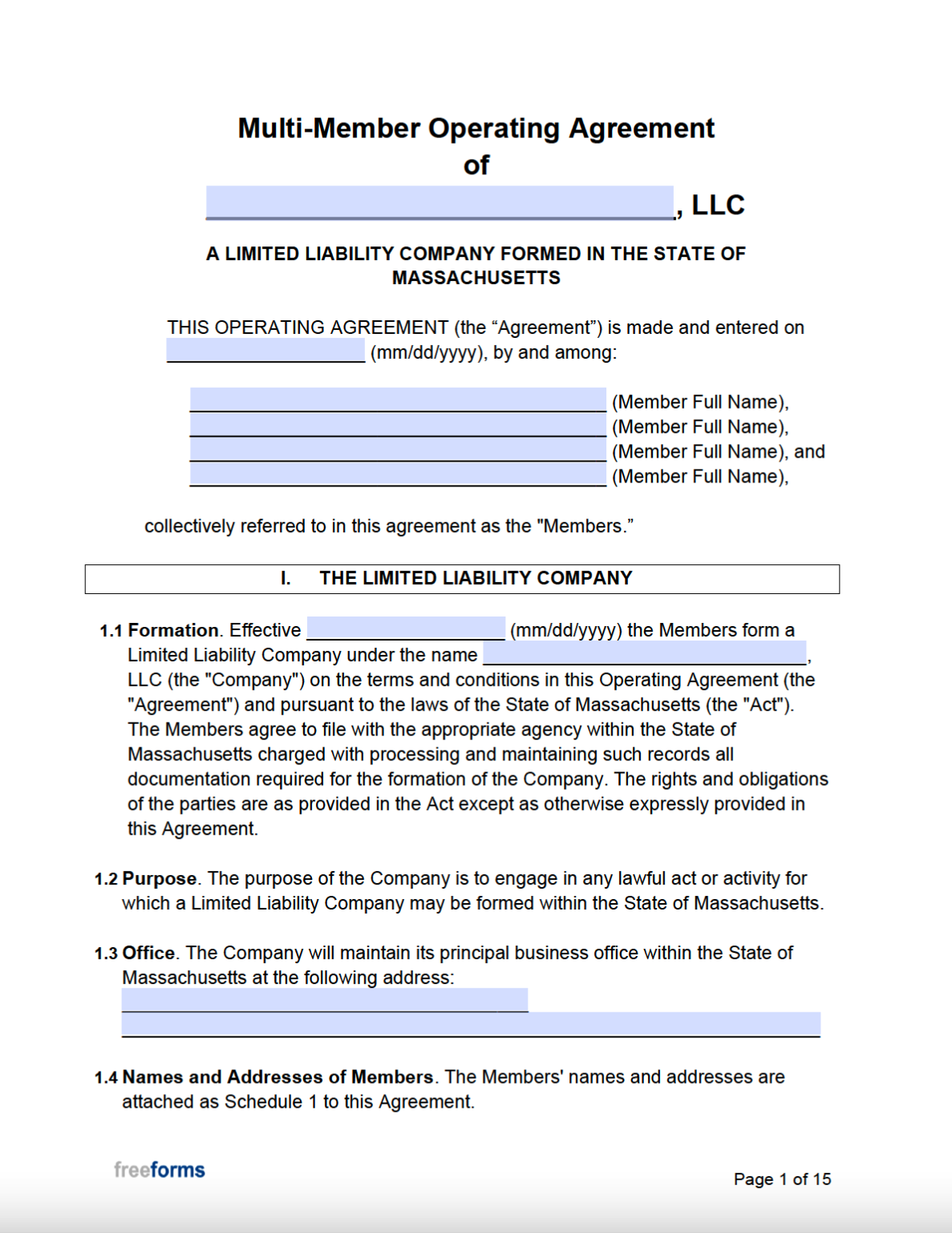 Free Massachusetts LLC Operating Agreement Template | PDF | Word