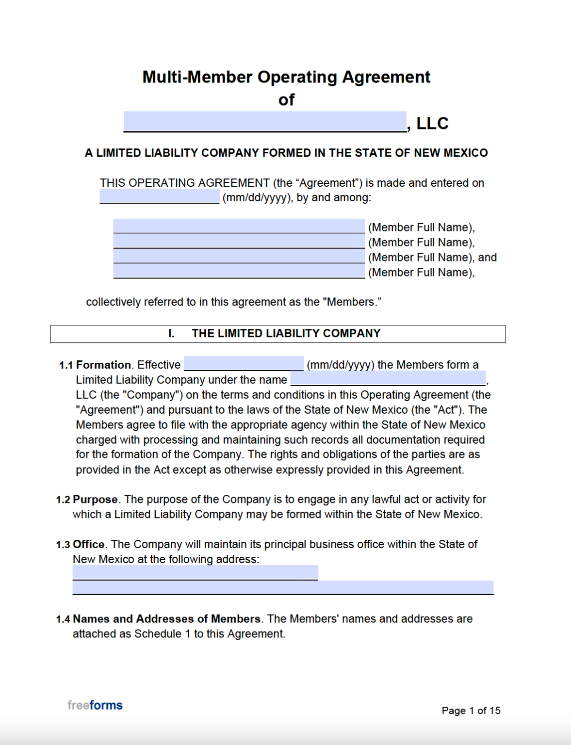 Free New Mexico LLC Operating Agreement Template | PDF | Word