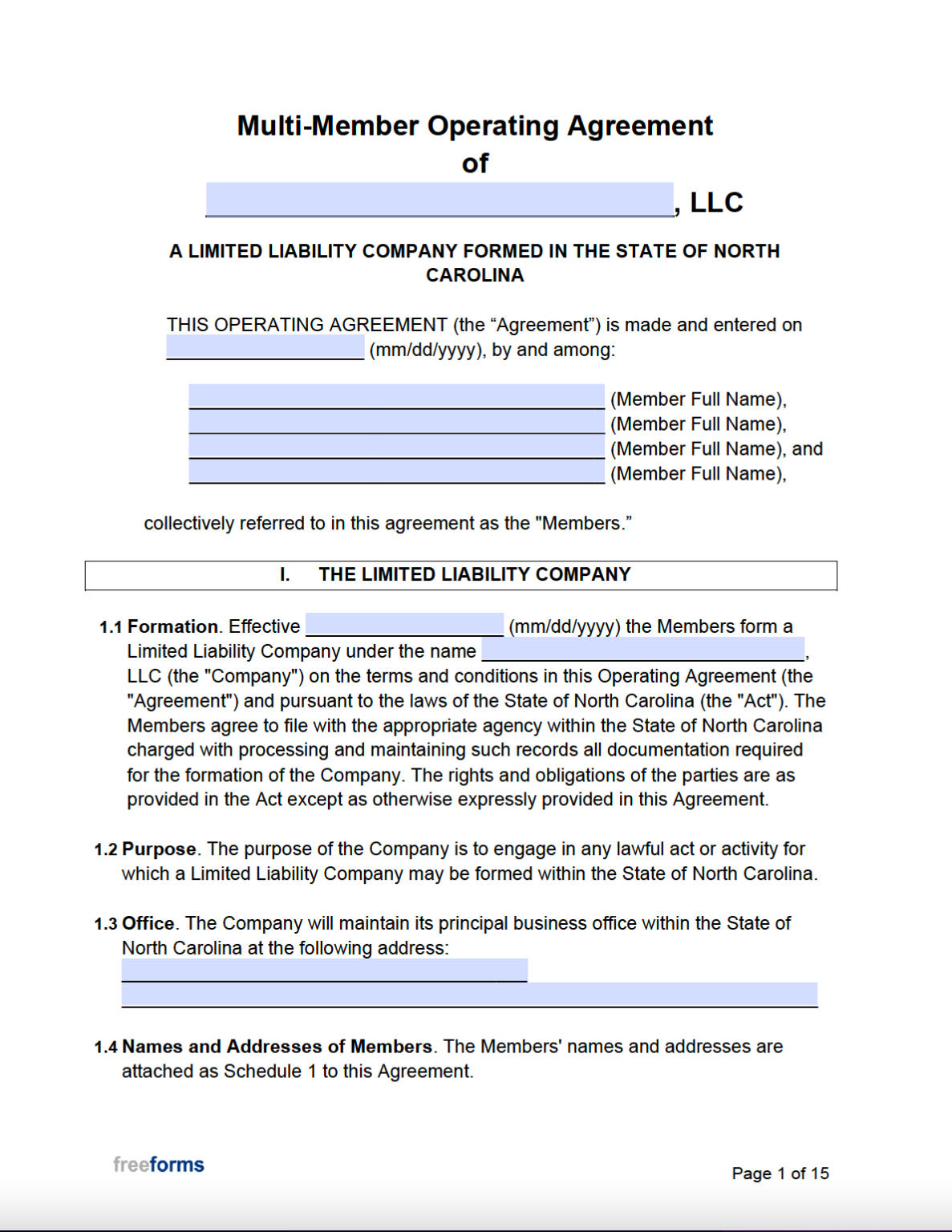 Free North Carolina LLC Operating Agreement Template | PDF | Word