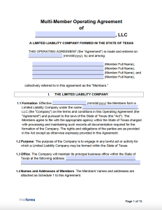Free Texas Multi-Member LLC Operating Agreement Form | PDF | Word