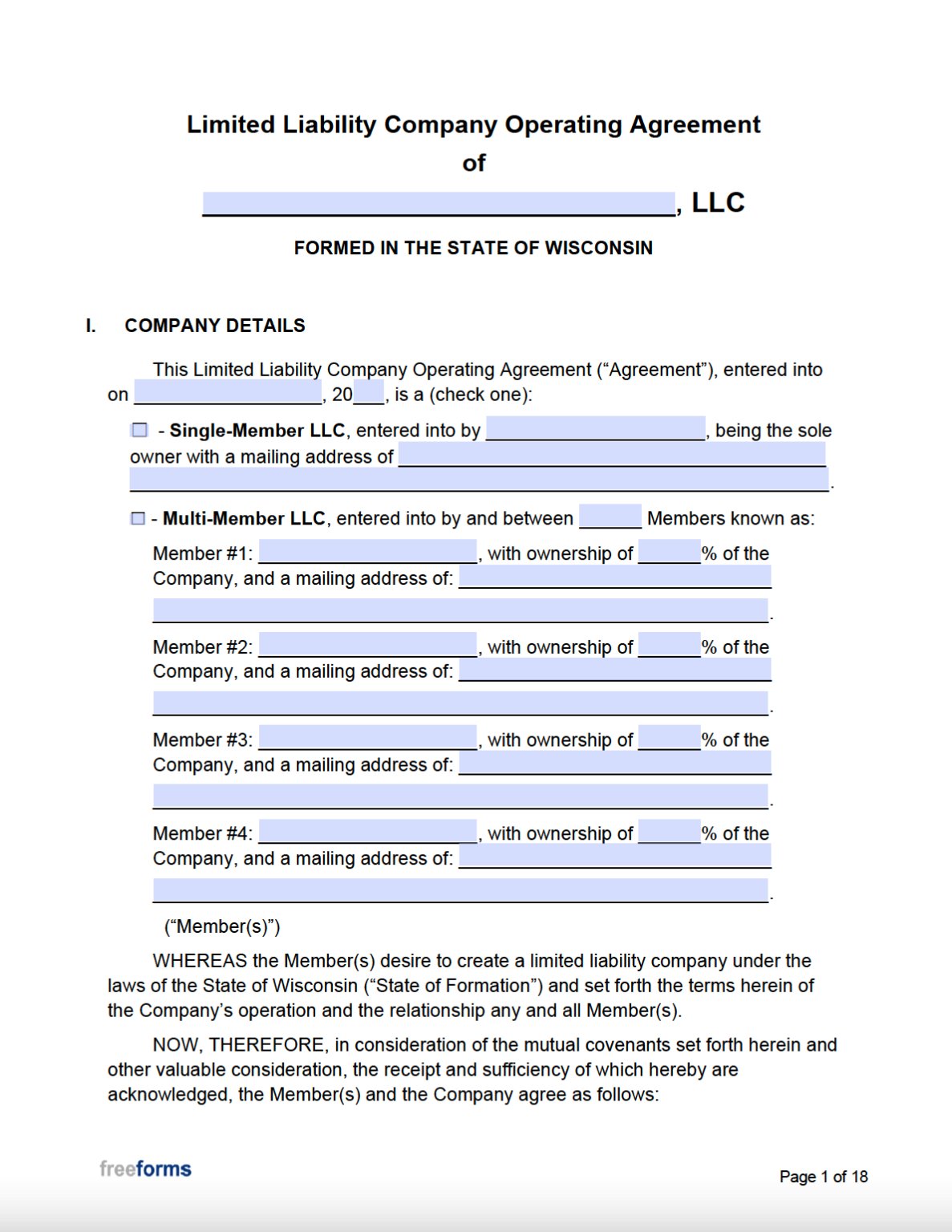 Free Wisconsin LLC Operating Agreement Template | PDF | Word