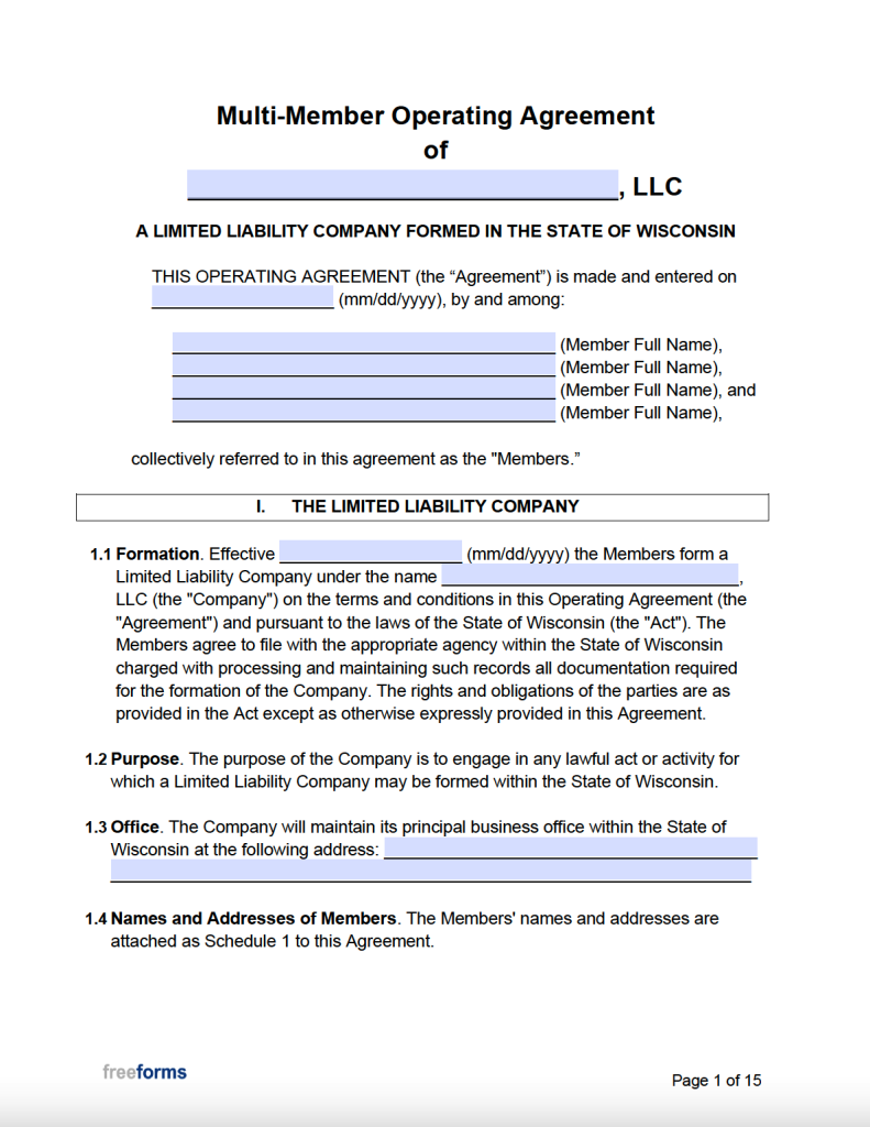 Free Wisconsin LLC Operating Agreement Template | PDF | Word