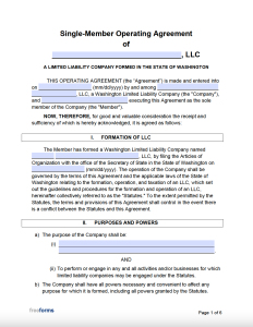 Free Washington LLC Operating Agreement Template | PDF | Word