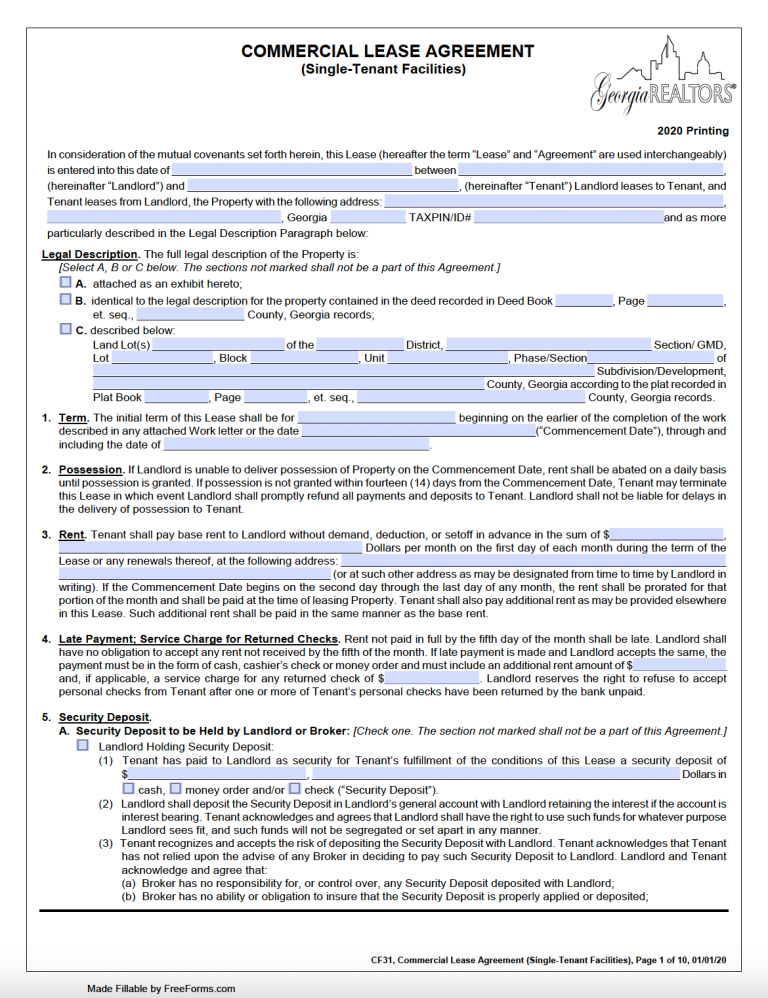 Free Georgia Commercial Lease Agreement Template | PDF | Word