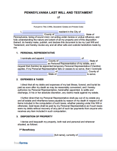 Free Pennsylvania Last Will and Testament Template | PDF | Word