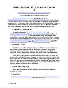 Free South Carolina Last Will and Testament Template | PDF | Word
