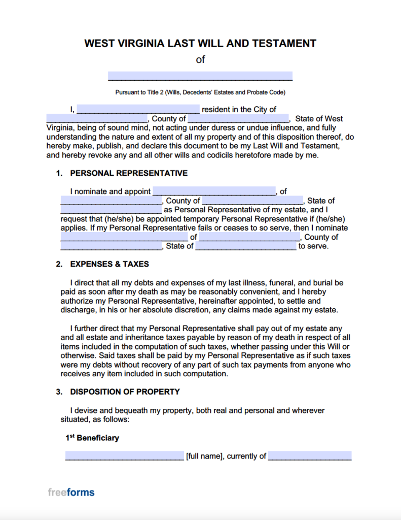 Free West Virginia Last Will and Testament Template | PDF | Word