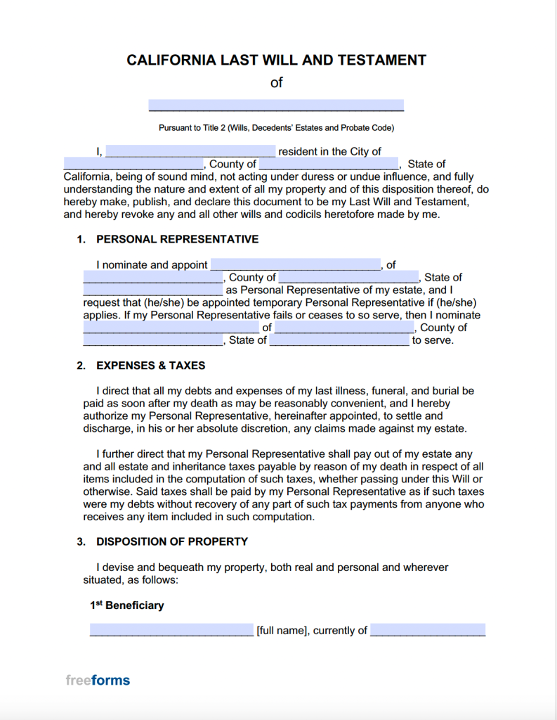 Free California Last Will and Testament Template | PDF | Word