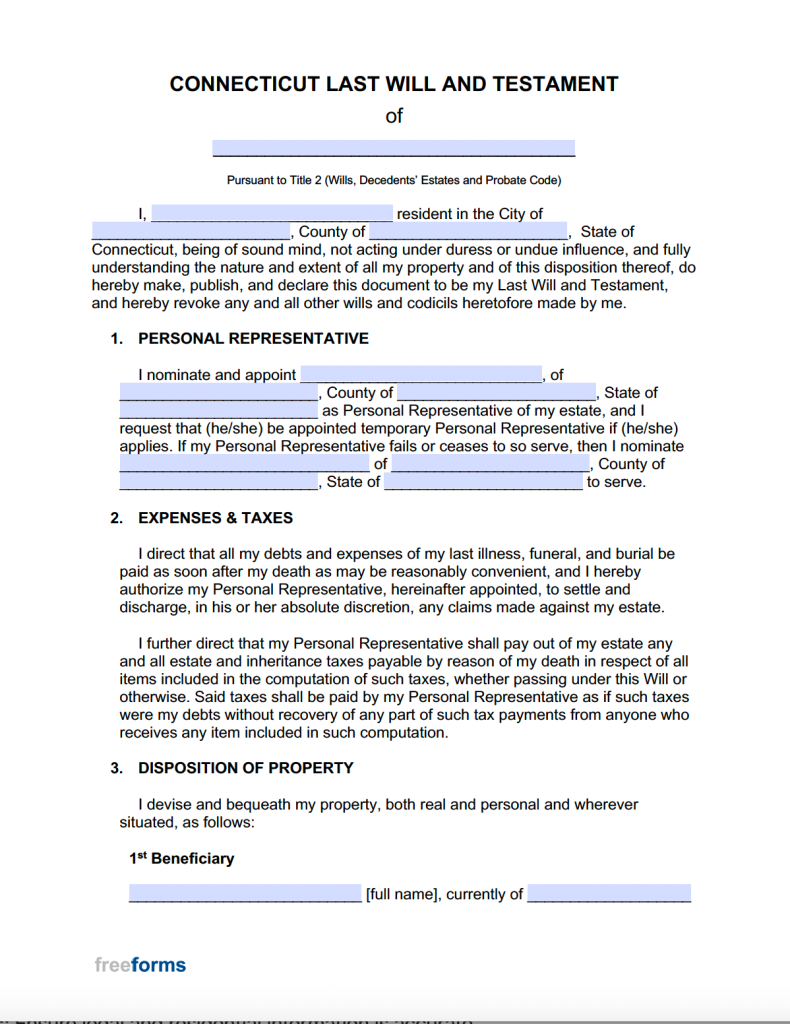 Free Connecticut Last Will and Testament Template | PDF | Word