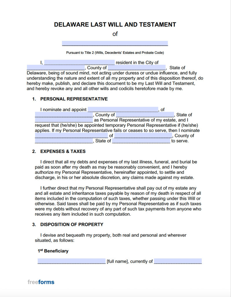 Free Delaware Last Will and Testament Template | PDF | Word